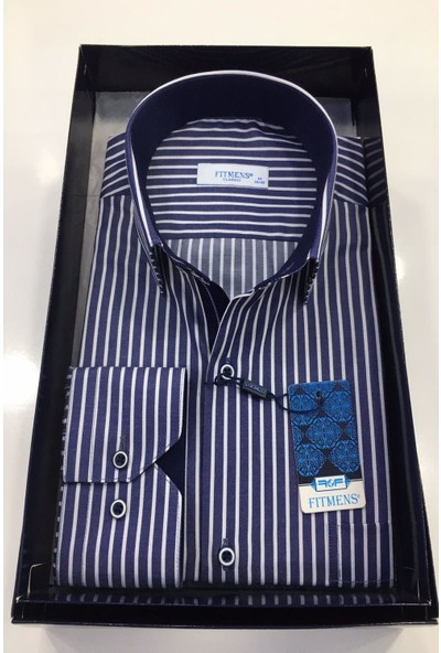 Fitmens Açık Mavi Çizgili Şık Klasik Erkek Gömlek