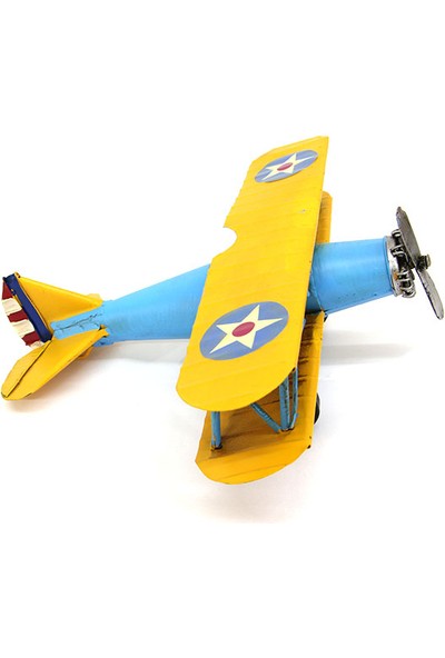 Mnk Home Dekoratif Metal Mavi Uçak Sarı Çift Kanatlı