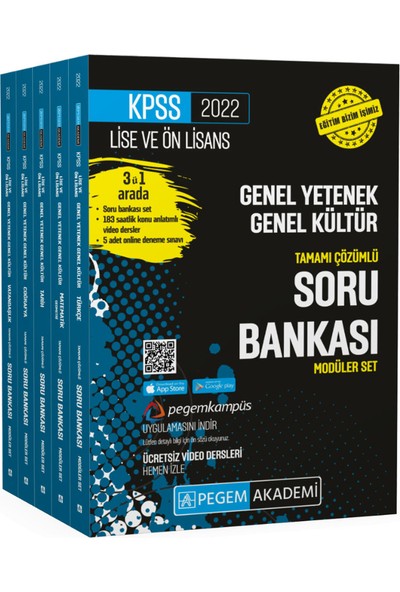 Pegem Yayınları 2022 KPSS Lise ve Önlisans Genel Yetenek Genel Kültür Tamamı Çözümlü Soru Bankası Seti