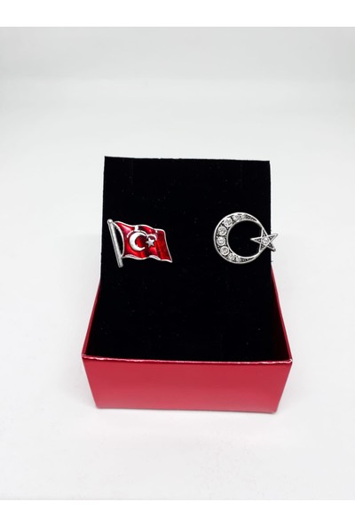 Asperas Grup Ikili Dalgalı Türk Bayrağı ve Taşlı Ay Yıldız Yaka Rozeti