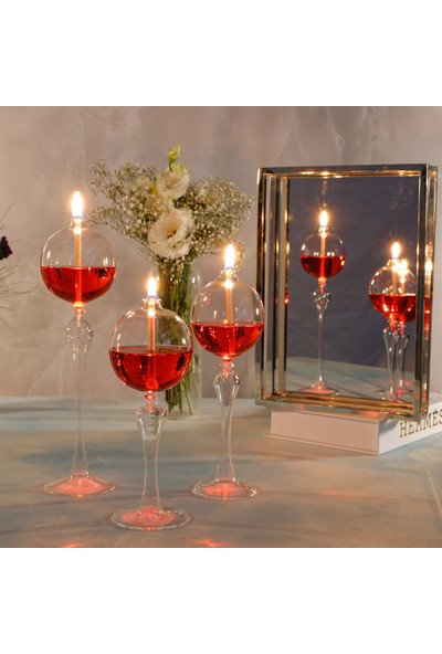 Vetroce Ayaklı Küre Cam Kandil 3 ' Lü Set + Kandil Yağı