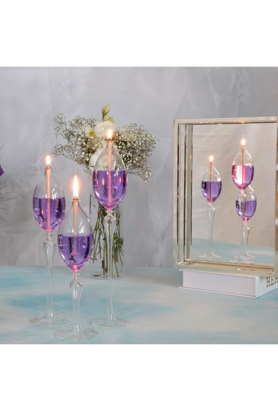 Vetroce Ayaklı Fıçı Cam Kandil 3'lü Set + Kandil Yağı