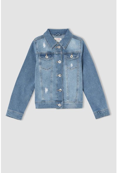 DeFacto Kız Çocuk Regular Fit Yırtık Detaylı Jean Ceket R2793A621AU DeFacto Kız Çocuk Regular Fit Yırtık Detaylı Jean Ceket R2793A621AU