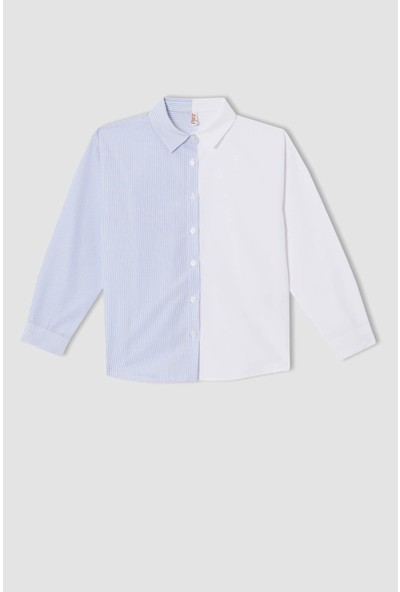 Defacto Kız Çocuk Relax Fit Renk Bloklu Gömlek W0007A621HS