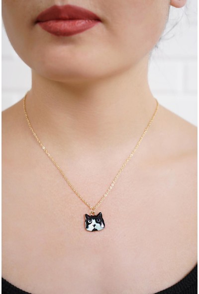 Muezra Smokin Siyah Beyaz Kedili Kadın Kolye Kedicins Muezra Smokin Siyah Beyaz Kedili Kadın Kolye Kedicins