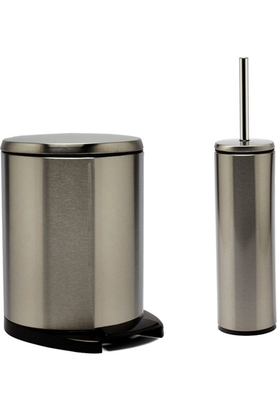 Primanova M-SE41-30-06 Cigo 2'li Set 6 Lt. Çöp Kovası ve Tuvalet Fırçası Krom