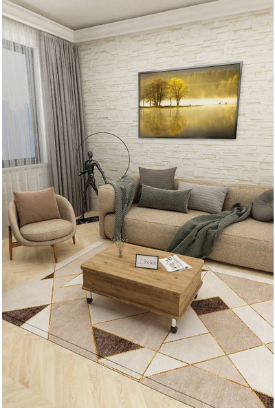 Kolex Desensiz 3 Kademeli Tekerli Akıllı Sihirli Sehpa Çam Renk