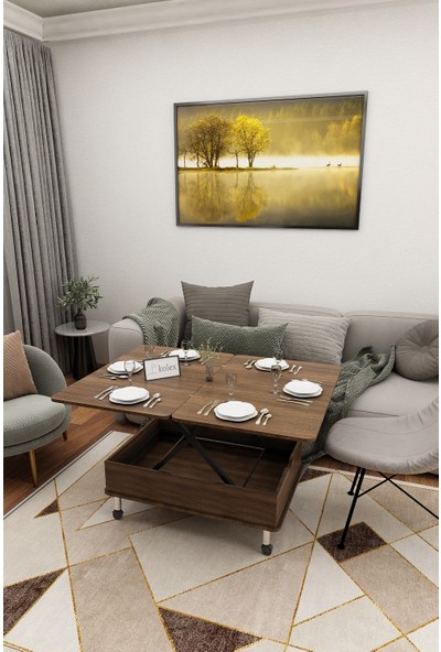 Kolex Desensiz 3 Kademeli Tekerli Akıllı Sihirli Sehpa Ceviz Renk