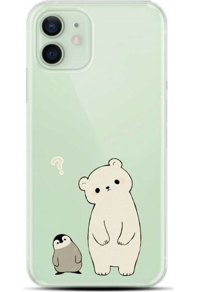Moodcase iPhone 12 Penguen ve Ayıcık Desenli Şeffaf Telefon Kılıfı Moodcase iPhone 12 Penguen ve Ayıcık Desenli Şeffaf Telefon Kılıfı