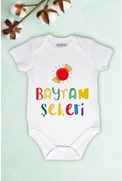 Limon Bebek Beyaz Bayram Şekeri Yazılı Baskılı Body Zıbın