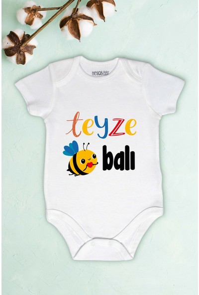 Limon Beyaz Bebek Teyze Balı Baskılı Body Zıbın