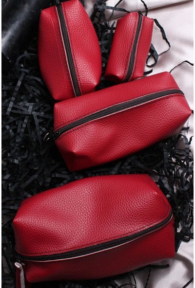 Mujgan 4'lü Makyaj Çantası Kırmızı Renk