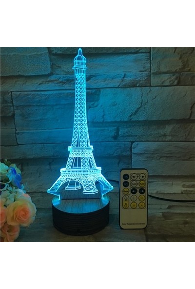 Moda Yedi 3 Boyutlu Eyfel Kulesi 3D LED Gece Lambası (16 Farklı Işık Rengi)