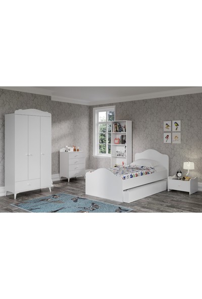 Baby Darling Kanguru Yavrulu Çocuk Odası Takımı Beyaz(Mdf)