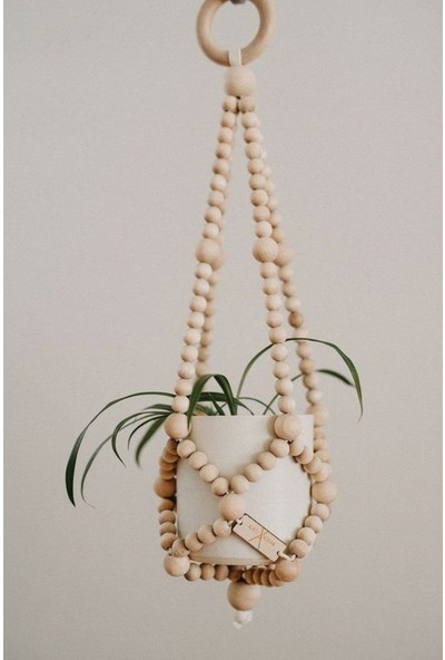 E-Sanat Evi Doğal Ahşap Boncuklu Dekoratif Saksılık E-Sanat Evi Doğal Ahşap Boncuklu Dekoratif Saksılık