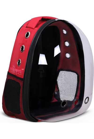 Miapet Şeffaf Astronot Kedi Köpek Taşıma Çantası 42 x 22 x 33 cm Kırmızı