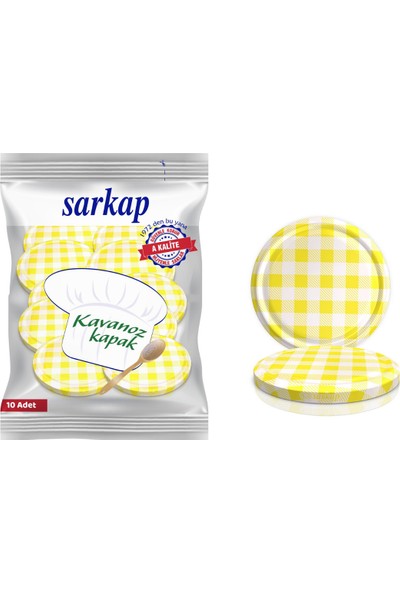 Sarkap Hijyenik Paketli 10 Adet Kavanoz Kapağı - Sarı Ekoseli - 82MM Sarkap Hijyenik Paketli 10 Adet Kavanoz Kapağı - Sarı Ekoseli - 82MM