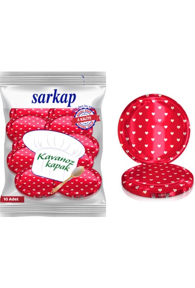 Sarkap Hijyenik Paketli 10 Adet Kavanoz Kapağı - Kırmızı Kalp- 82MM