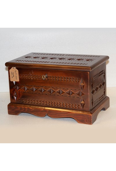 Ayfiwood Masif Ahşap El Oyması Takı Sandığı 37 x 22 x 22 cm A37 Model Sandıklar