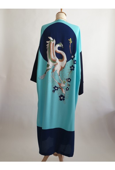 Gaia Mavi Lacivert Desenli Özel Tasarım Kimono Kaftan