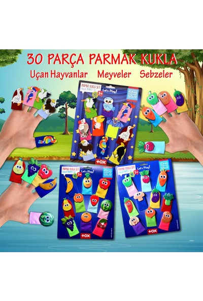 Tox 3 Set - 30 Parça Tox Meyveler, Sebzeler ve Uçan Hayvanlar Parmak Kukla T104 T105 T222 Tox 3 Set - 30 Parça Tox Meyveler, Sebzeler ve Uçan Hayvanlar Parmak Kukla T104 T105 T222