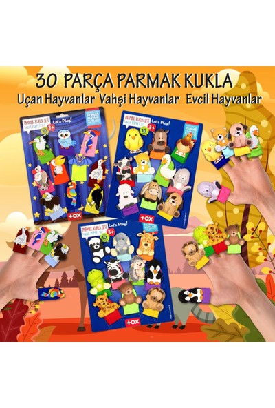 Tox 3 Set - 30 Parça Tox Vahşi, Evcil ve Uçan Hayvanlar Parmak Kukla T77-1 T78-1 T222 Tox 3 Set - 30 Parça Tox Vahşi, Evcil ve Uçan Hayvanlar Parmak Kukla T77-1 T78-1 T222