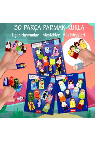 Tox 3 Set - 30 Parça Tox Meslekler, Aile Bireyleri ve Uçan Hayvanlar Parmak Kukla T75-1 T76-1 T222 Tox 3 Set - 30 Parça Tox Meslekler, Aile Bireyleri ve Uçan Hayvanlar Parmak Kukla T75-1 T76-1 T222