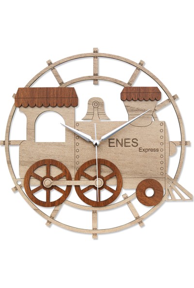 Morvizyon Kişiye Özel Tren Temalı Ahşap Çocuk Odası Duvar Saati