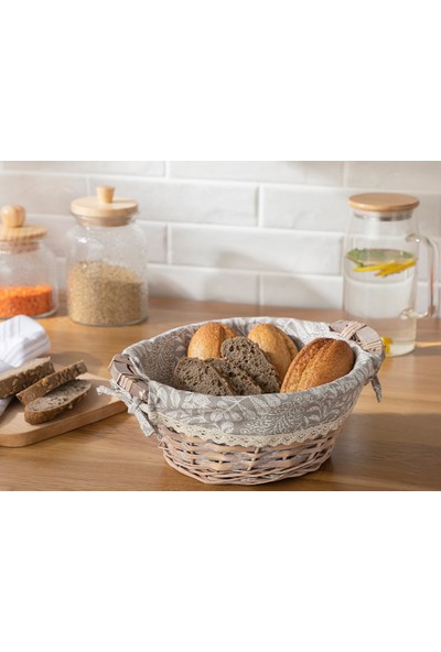 English Home Creative Söğüt Yuvarlak Ekmek Sepeti 25X10 cm Bej