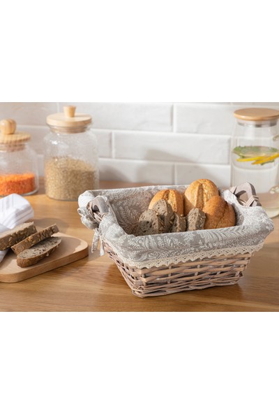 English Home Creative Söğüt Kare Ekmek Sepeti 24X24X10 cm Bej
