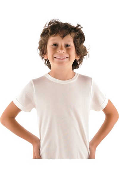 Çocuk Hipoalerjenik Örgü Saf Ipek Yuvarlak Yaka T-Shirt Unisex