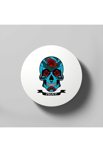 Fizello Sugar Skull Red Rose Eyes Pirate Banner Bardak Altlığı