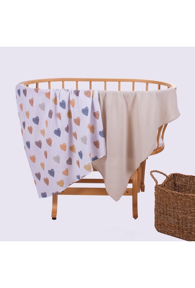 ARBA BABY Organik Yenidoğan Müslin Seti - Krem Rengi ve Kalp Temalı ARBA BABY Organik Yenidoğan Müslin Seti - Krem Rengi ve Kalp Temalı