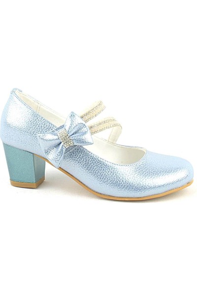 Hapshoe Kids Mavi Kurdeleli Taşlı Kız Çocuk Topuklu Abiye Ayakkabı