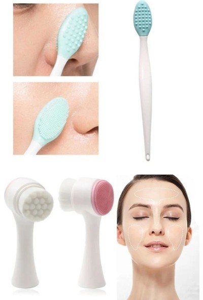 Mujgan 2'li Cilt Bakım Seti T Bölge Temizleyeci Siyah Nokta Cilt Temizleme Aparatı Uzun Sap + Cilt Temizleme Fırçası Klasik Mujgan