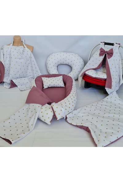 Babynest Dünyası Puantiye Desen Viyolet 8 Parça Babynest Seti Babynest Dünyası Puantiye Desen Viyolet 8 Parça Babynest Seti