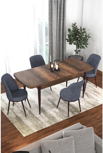 Canisa Concept Via Barok Açılabilir Mutfak Masası, Yemek Masası Masa + 4 Füme Sandalye