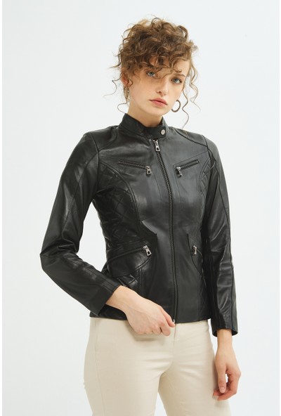 İkbal Jade Siyah Hakiki Deri Mont Kadın İkbal Jade Siyah Hakiki Deri Mont Kadın