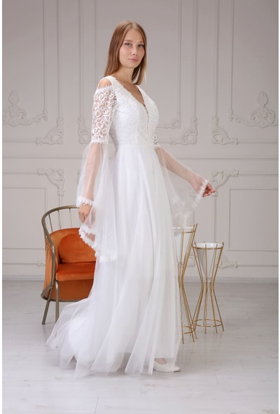 Gimer Avm Kolları Dantelli Tül Abiye