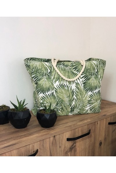Mag Desenli Maxi Boy Kadın Plaj Çantası Bez Omuz Çantası
