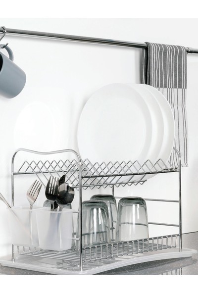 Almıtal Set Üstü 2 Katlı Tabaklık ve Bardaklık, Bulaşık Sepeti Krom M6040