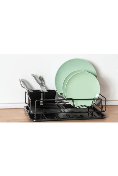 Almıtal Set Üstü Çatal Kaşık Tabak Bardaklık, Bulaşık Sepeti Siyah M6063-20