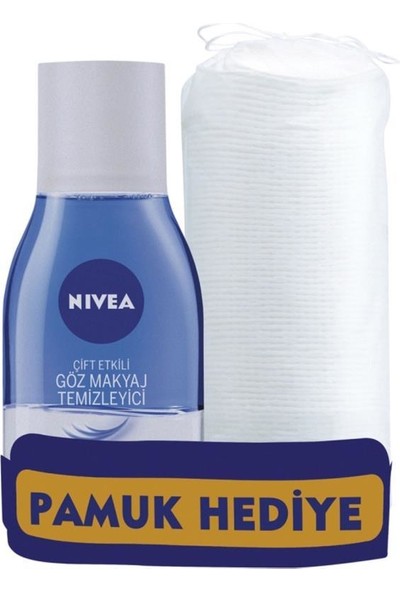 Nivea Çift Etkili Göz Makyaj Temizleyici 125 ml Pamuk Hediye Nivea Çift Etkili Göz Makyaj Temizleyici 125 ml Pamuk Hediye
