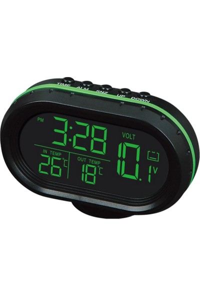 Zauss Araç Çok Fonksiyonlu Iç - Dış Termometre Saat Voltmetre Göstergesi Yeşil Renk