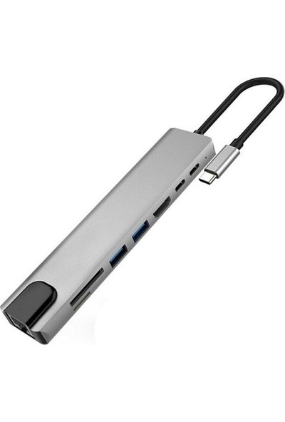 Brs Type-C 8in1- USB 3.0 Hub HDMI Ethernet Mikro Sdtf Otg Adaptörü Brs Type-C 8in1- USB 3.0 Hub HDMI Ethernet Mikro Sdtf Otg Adaptörü