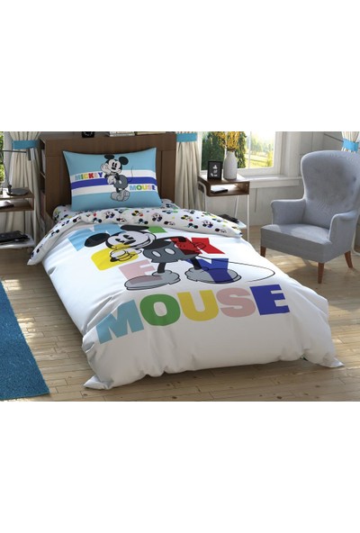 Taç Lisanslı Disney Mickey Colour Face Tek Kişilik Nevresim Takımı