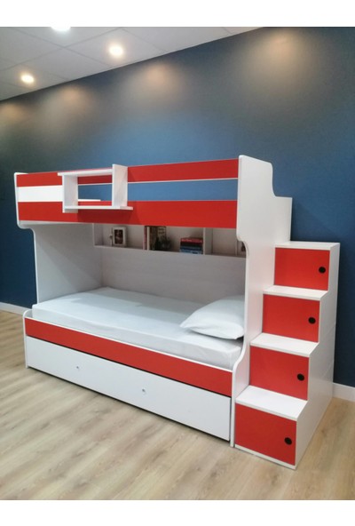 Medefe Home Kırmızı 3'lü Yavrulu Ranza 90 x 190 cm