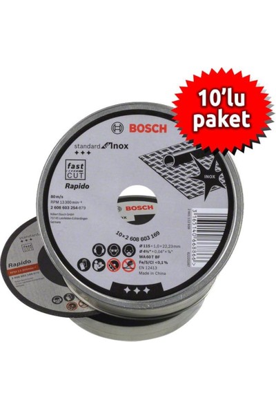 Bosch Metal Kesme Taş Inox 115 x 1 mm Metal 10'lu Bosch Metal Kesme Taş Inox 115 x 1 mm Metal 10'lu