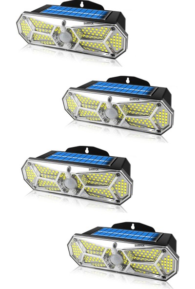 Sarfex Solar Güneş Enerjili 158 Ledli Hareket ve Karanlık Sensörlü 3 Modlu Su Geçirmez LED Aydınlatma  4 Adet Sarfex Solar Güneş Enerjili 158 Ledli Hareket ve Karanlık Sensörlü 3 Modlu Su Geçirmez LED Aydınlatma  4 Adet