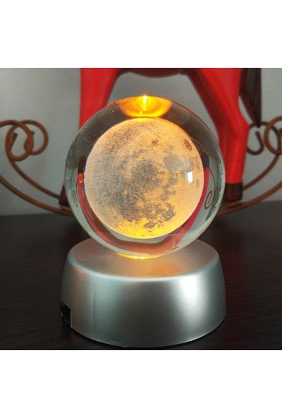 Çılgın Trend Dolunay Ay Gezegen Işıklı 6 cm Çapında Cam Kristal Küre